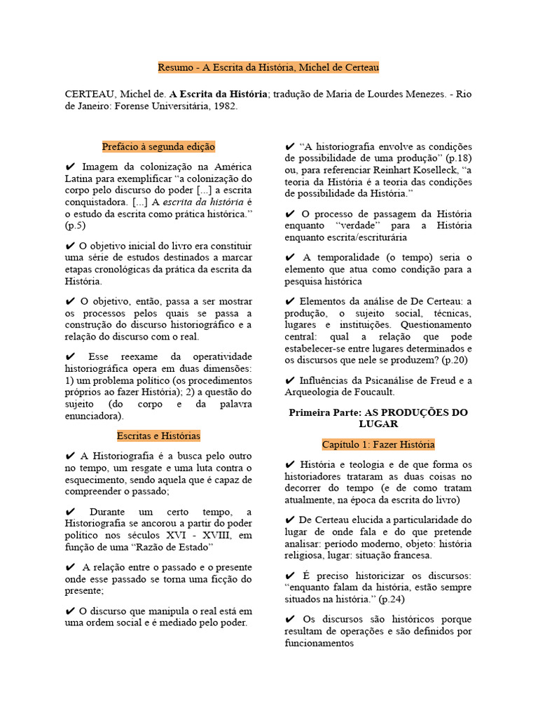 Resumo - De CERTEAU, M. Escrita Da História. | PDF | Discurso | Tempo