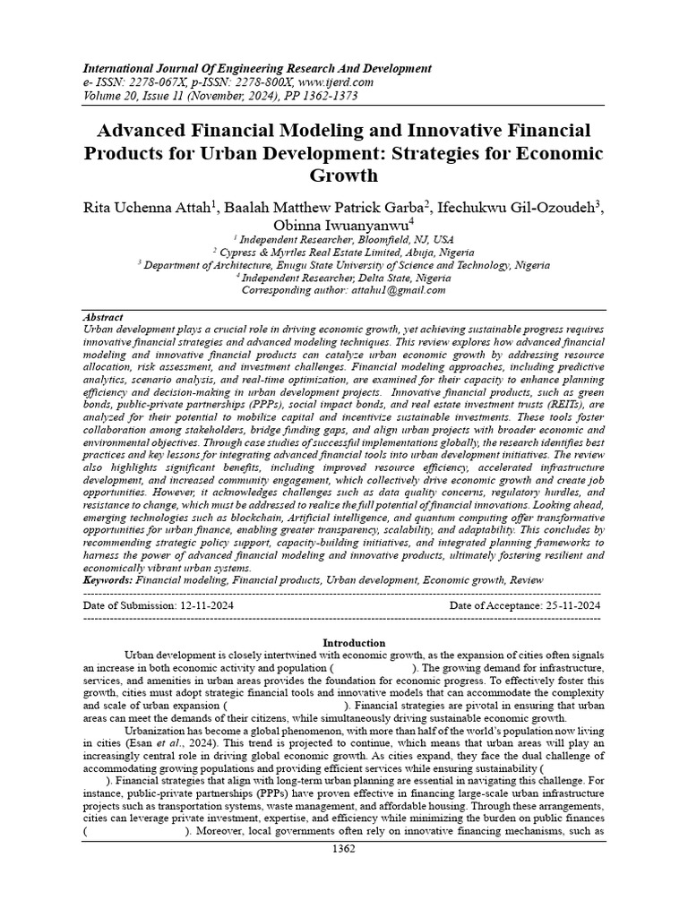 Advanced Financial Modeling and Innovative Financial Products For Urban ...