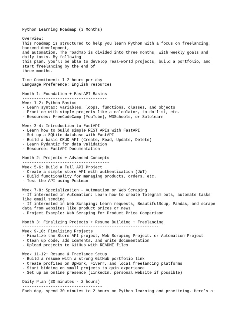 Python Learning Roadmap 3 Months | PDF | Python (Programming Language ...