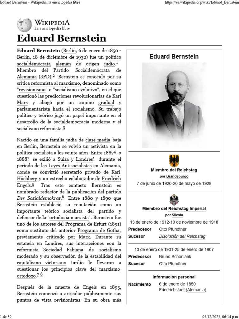 Eduard Bernstein - Wikipedia, La Enciclopedia Libre | PDF | Democracia ...