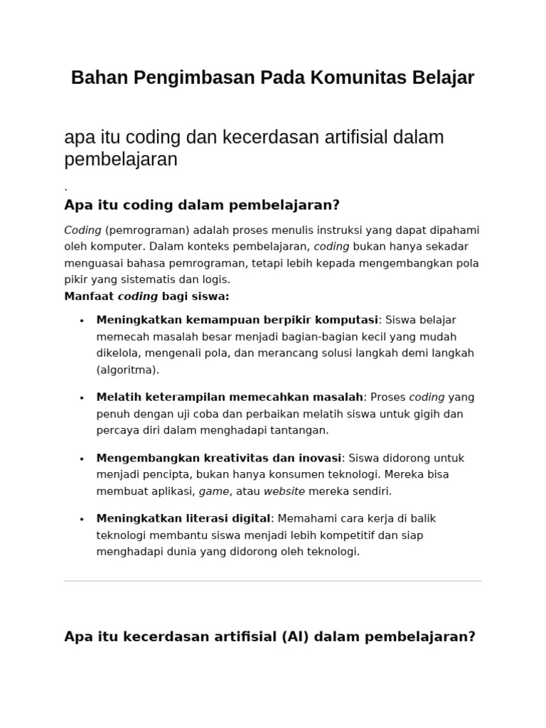 Sinergi Coding dan AI dalam Pembelajaran | PDF