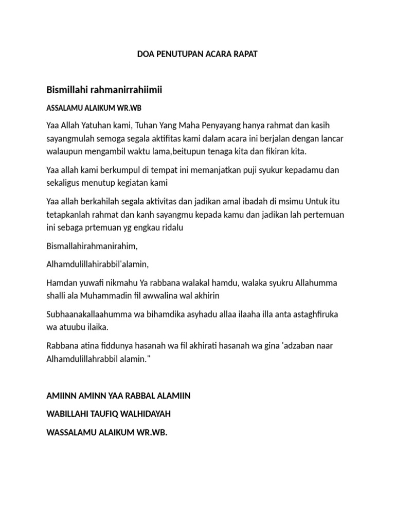 Doa Penutupan Acara Rapat | PDF
