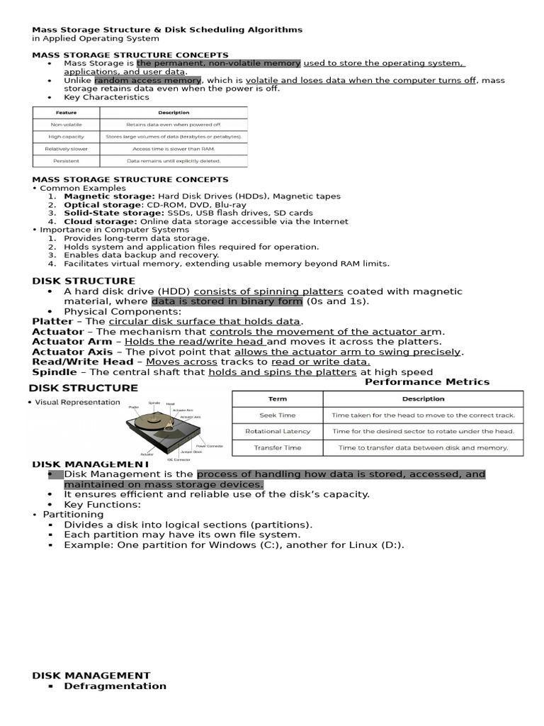 Mass Storage & Disk Scheduling Overview | PDF | Hard Disk Drive ...