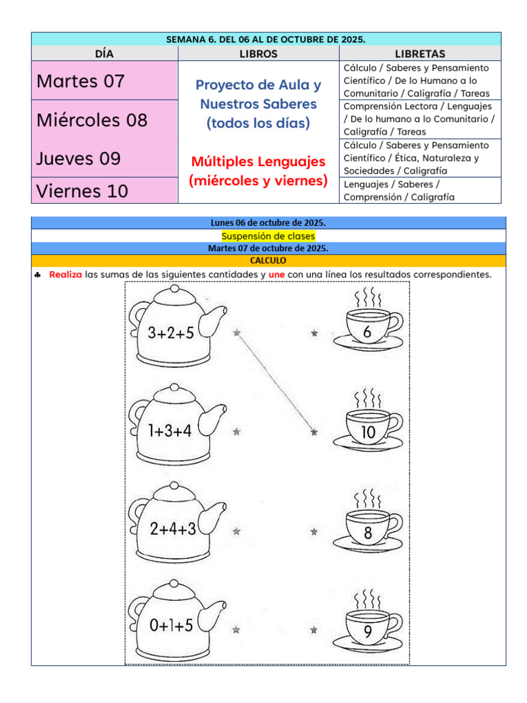 Actividades Educativas Semana 6 Octubre 2025 | PDF