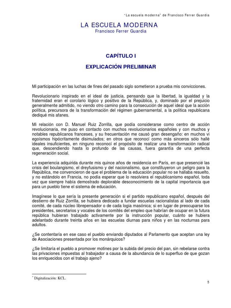 Francisco Ferrer Guardia - La Escuela Moderna | PDF