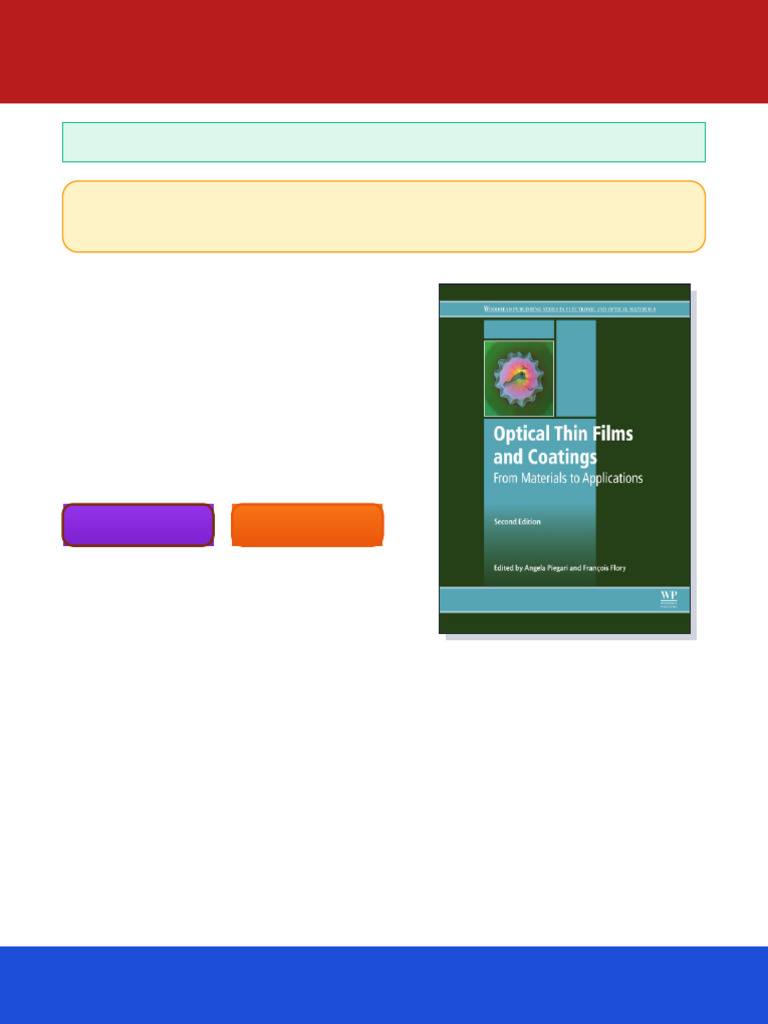 Optical Thin Films and Coatings 2e: From Materials To Applications ...