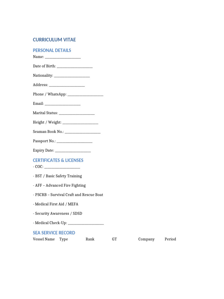 Contoh CV Pelaut | PDF