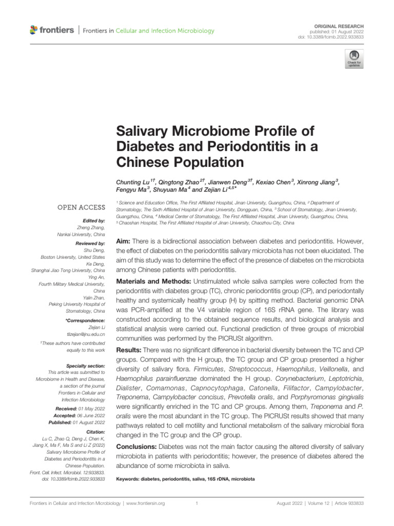 Salivary Microbiome Profile of Diabetes and Period | PDF | Glycated ...