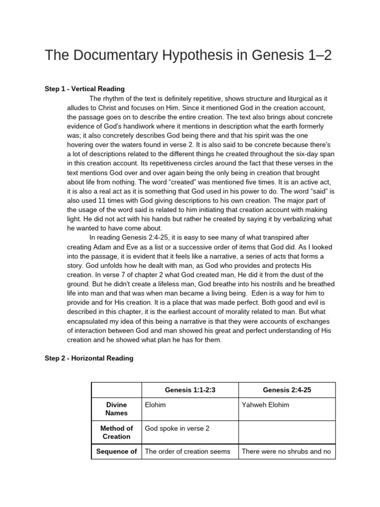 The Documentary Hypothesis in Genesis 1–2 | PDF | Genesis Creation ...