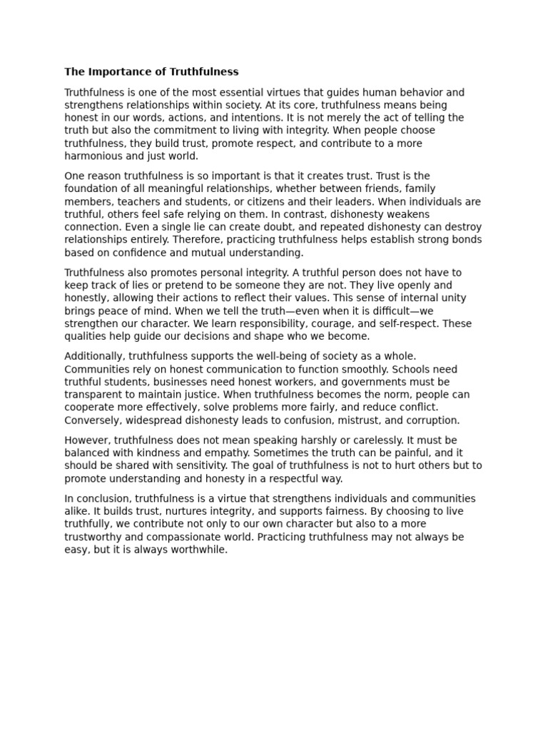 The Value of Truthfulness in Society | PDF | Integrity | Virtue