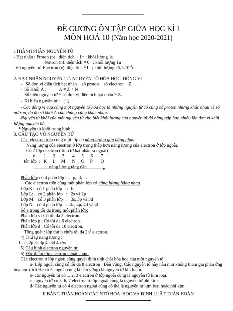 De Cuong Giua Ki i Hoa 10 | PDF