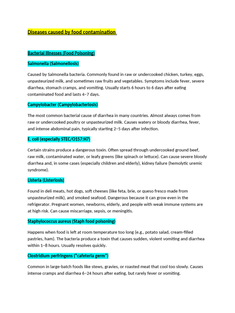 Foodborne Illnesses and Safety Guidelines | PDF | Foodborne Illness ...