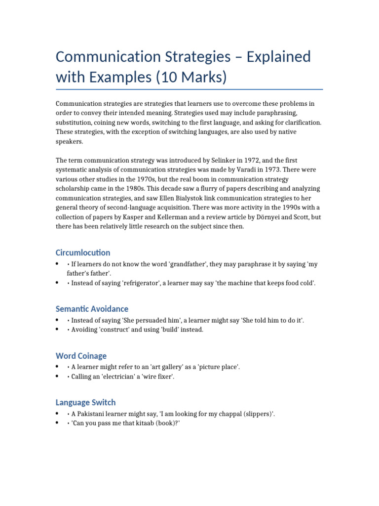 Communication Strategies With Examples | PDF | Communication | Second ...