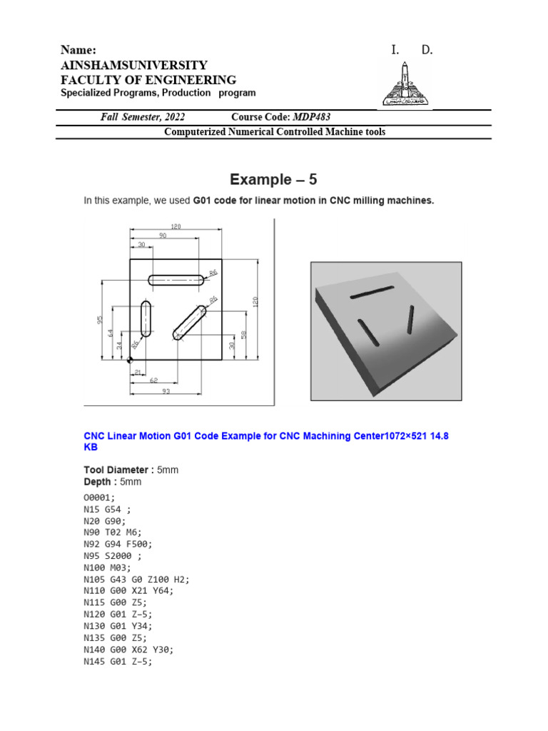 CNC G01 Code Example for Machining | PDF