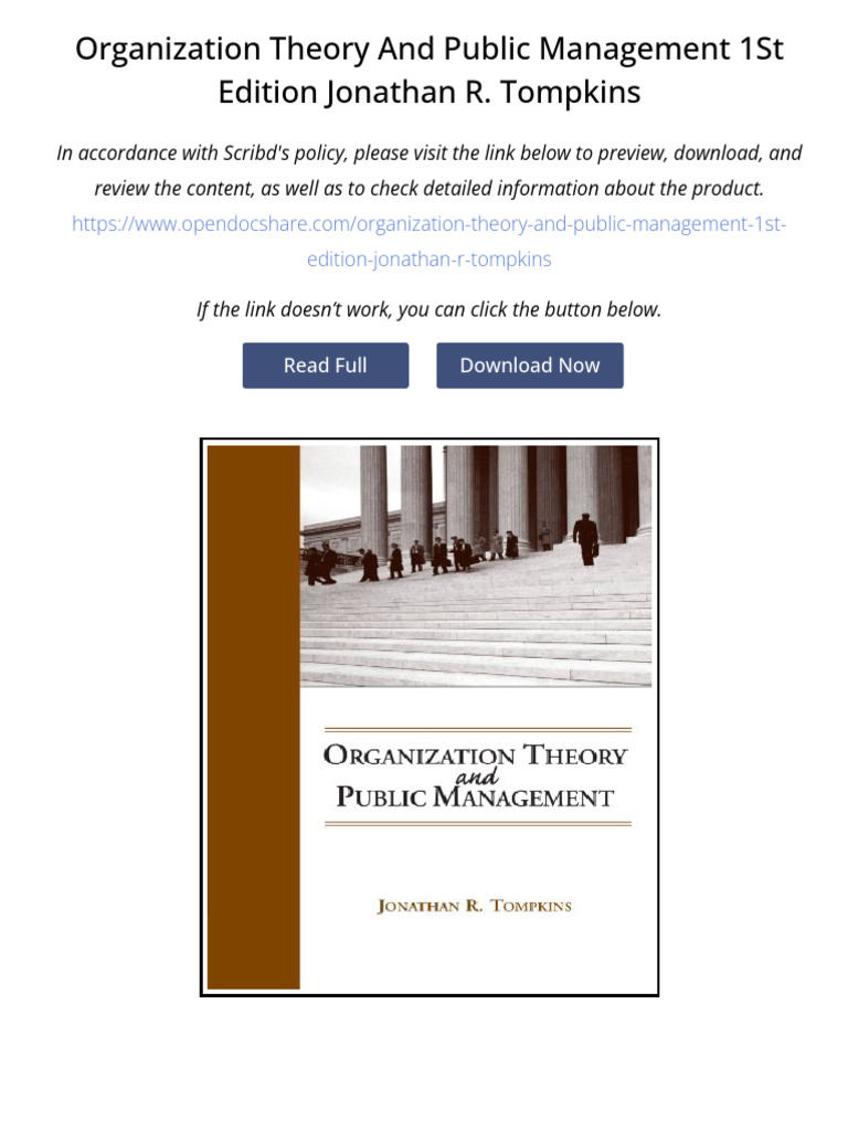 Organization Theory and Public Management 1st Edition Jonathan R. Tompkins | PDF