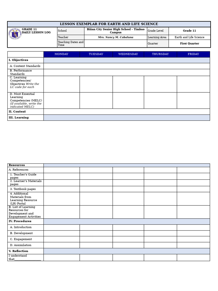 Grade 11 Earth and Life Science Lesson Plan | PDF