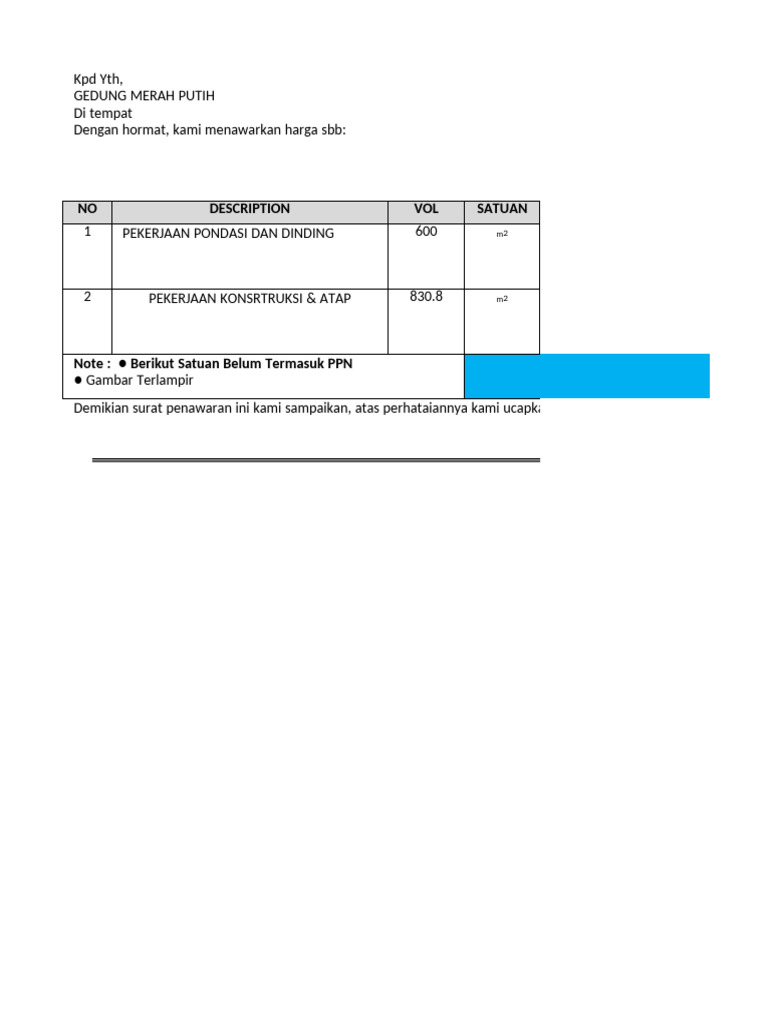 Penawaran Harga Proyek Gedung Merah Putih | PDF