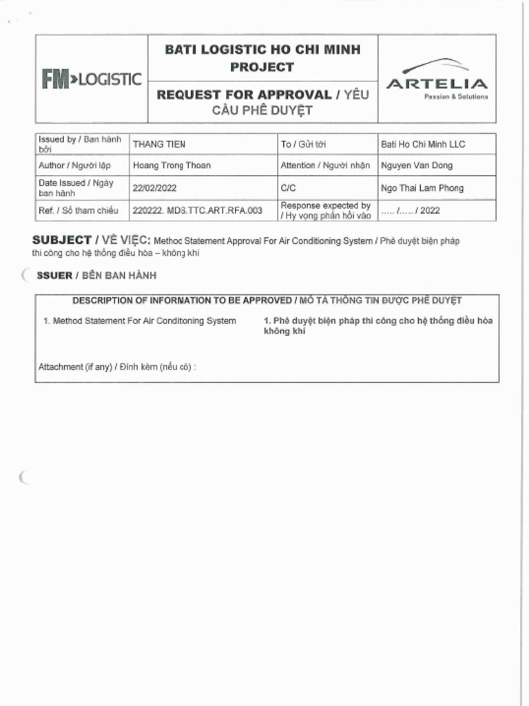 MDS - ttc.ART - Rfa.003 Method Statement For Air Conditioning System | PDF