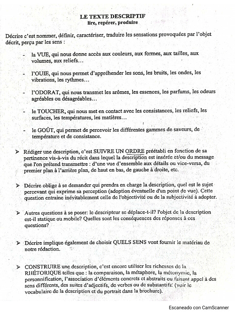 Le Texte Descriptif | PDF