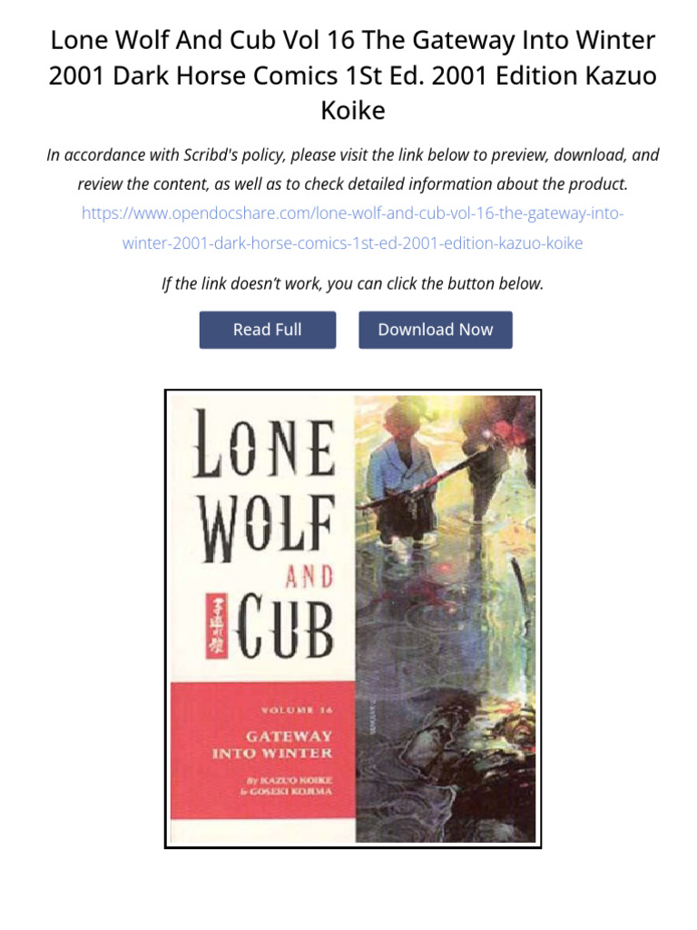 Lone Wolf and Cub Vol 16 The Gateway Into Winter 2001 DARK HORSE COMICS 1st Ed. 2001 Edition ...
