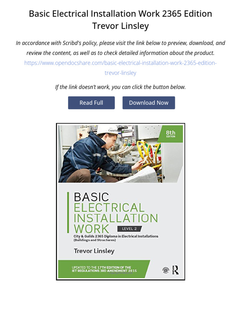 Basic Electrical Installation Work 2365 Edition Trevor Linsley | PDF | Books