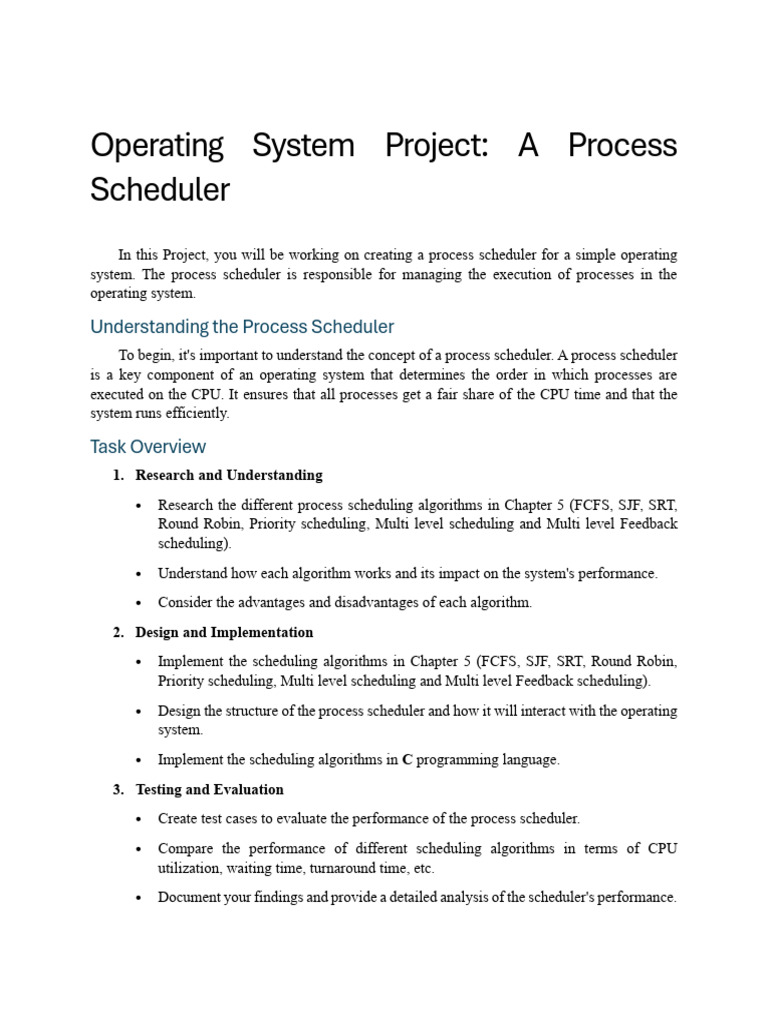 Process scheduler project | PDF | Scheduling (Computing) | Computing