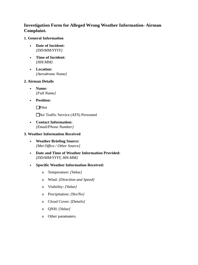 Investigation Form For Alleged Wrong Weather Information | PDF ...