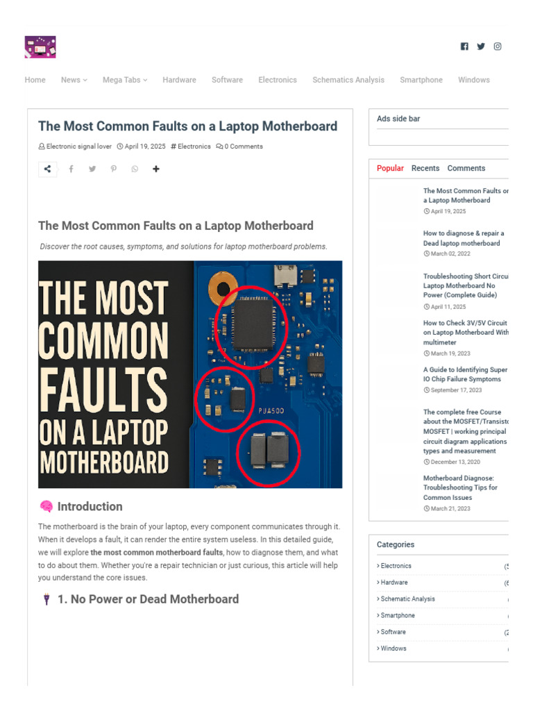 Common Laptop Motherboard Faults Guide | PDF | Bios | Microcontroller