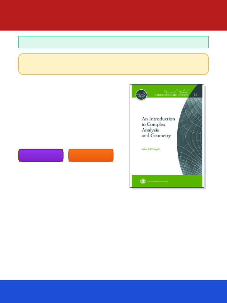 An Introduction To Complex Analysis and Geometry 1st Edition John P. D ...