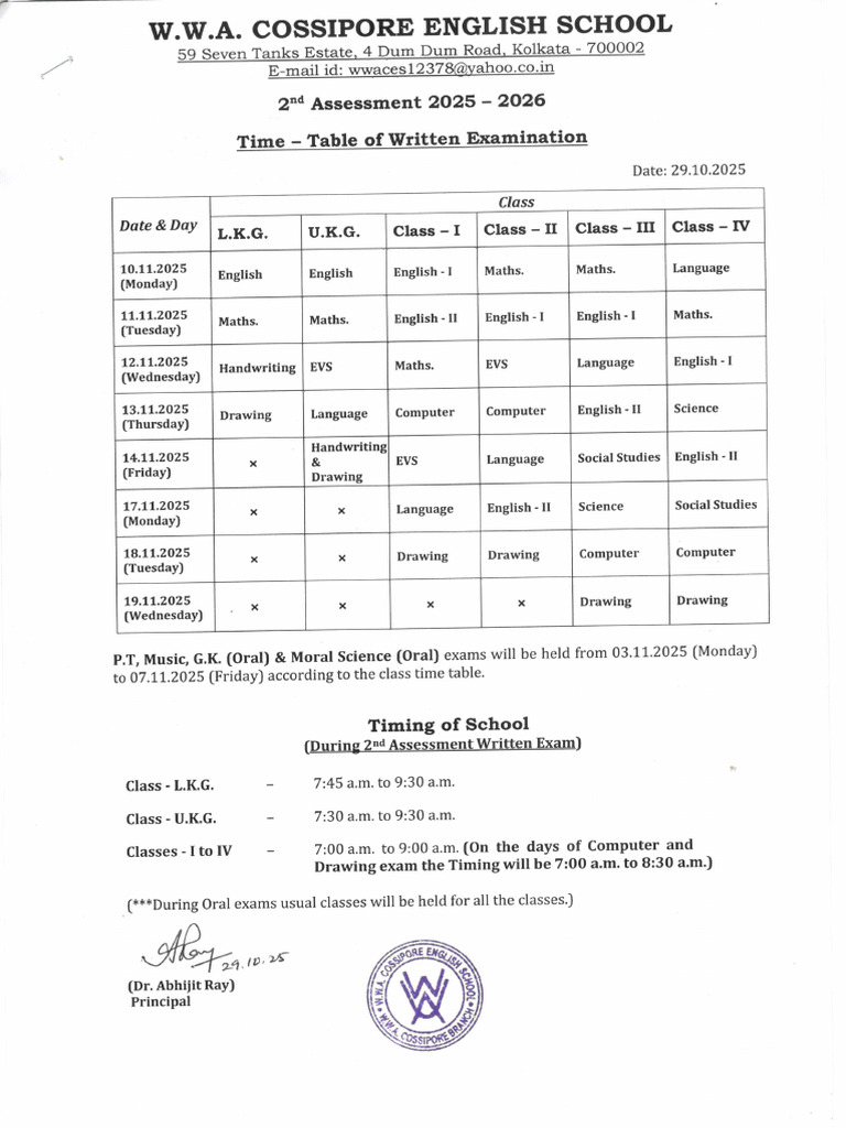 2nd Assessment Time-Table (Morning Session) | PDF