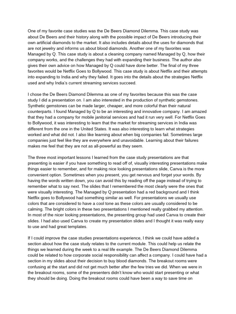 Case Study Presentation Reflection | PDF | Diamond