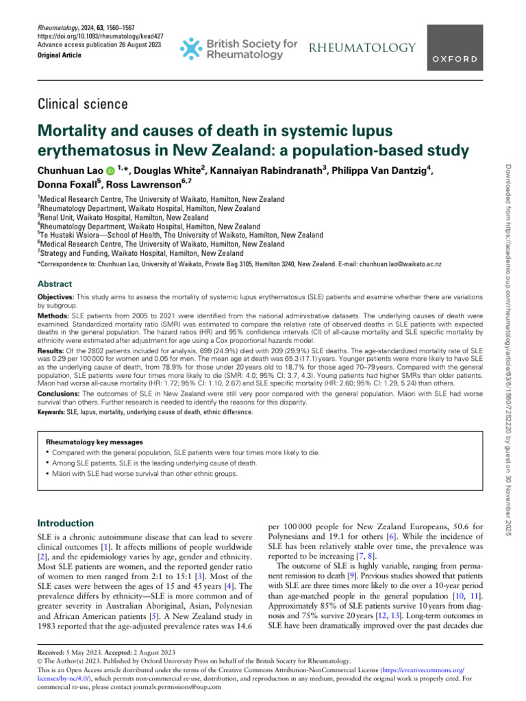 Mortality and causes of death in systemic lupus erythematosus in New ...