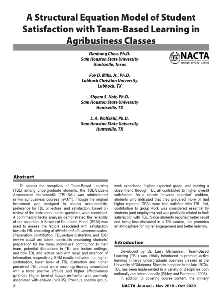 A Structural Equation Model of Student Satisfaction With Team-Based ...
