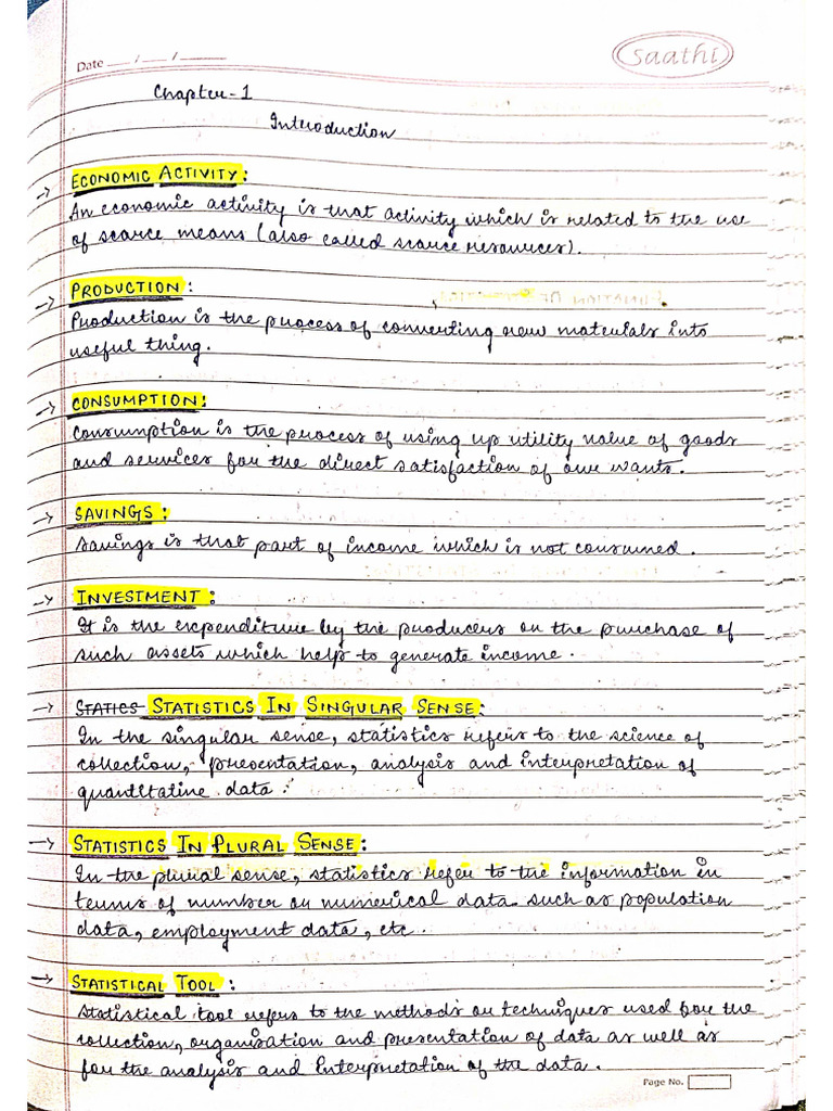 Statistics Economics Notes PDF | PDF