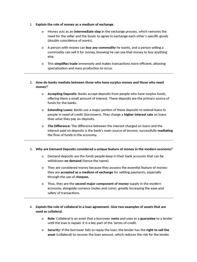 3 Marks Economics Chapter 3 | PDF | Money | Loans