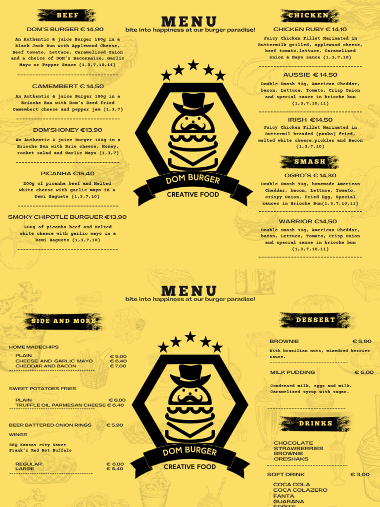 Gourmet Burger Menu and Sides | PDF | Hamburgers | Foods