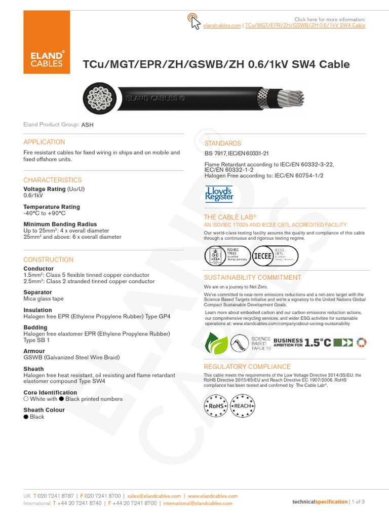 Tcu MGT Epr ZH GSWB ZH 06 1kv Cable | PDF | Electrical Conductor | Wire