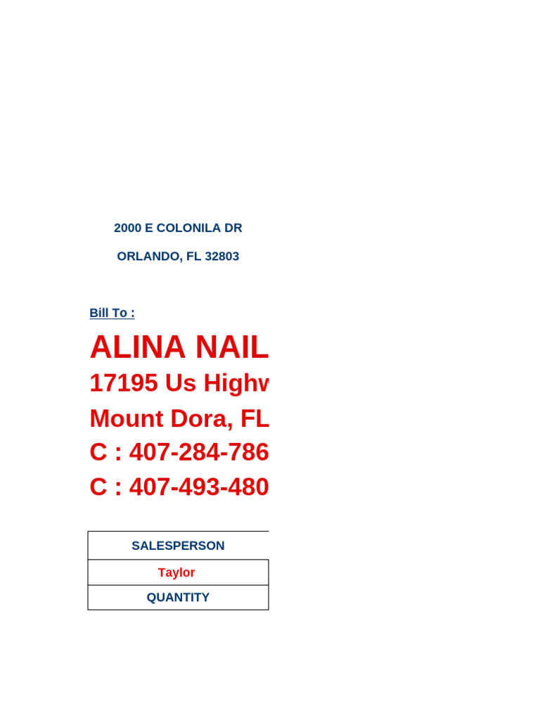 Invoice for Alina Nails Supplies | PDF | Fee | Business