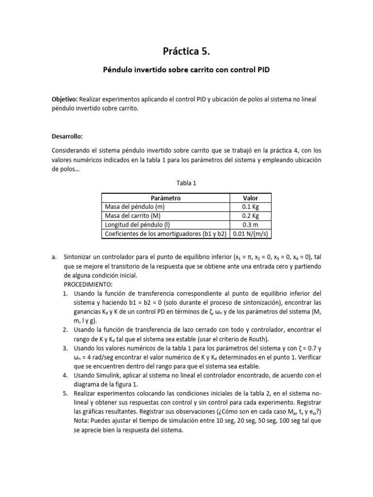 Control PID en Péndulo Invertido sobre Carrito | PDF | Matemáticas ...