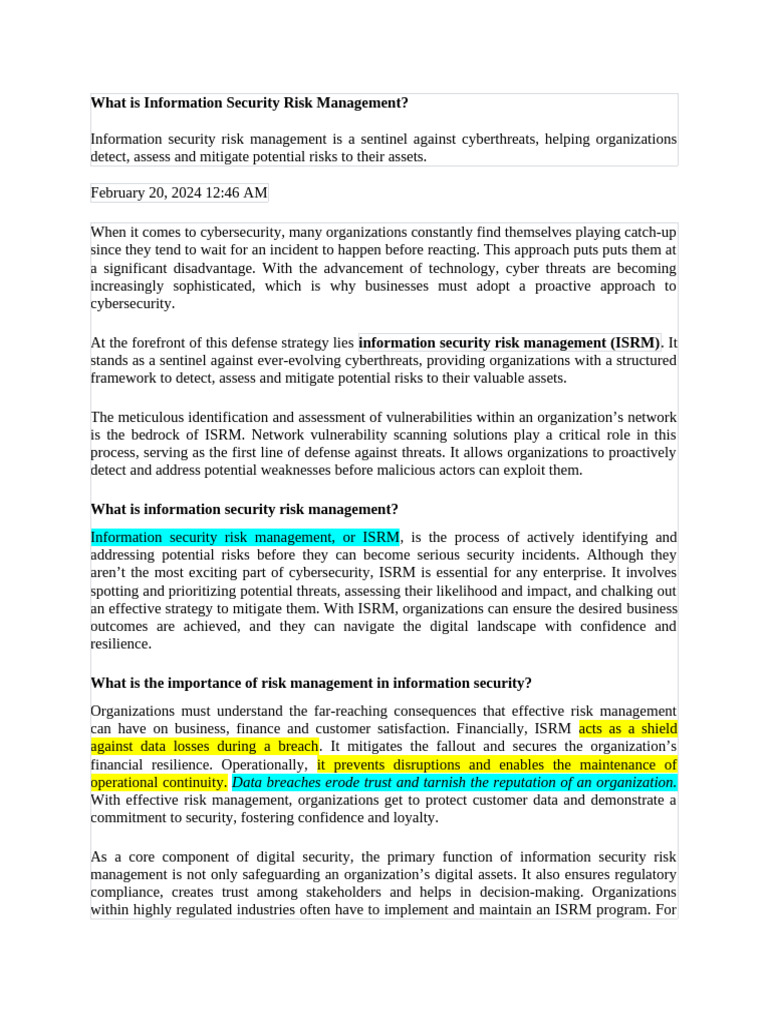 Understanding Information Security Risk Management | PDF | Computer ...