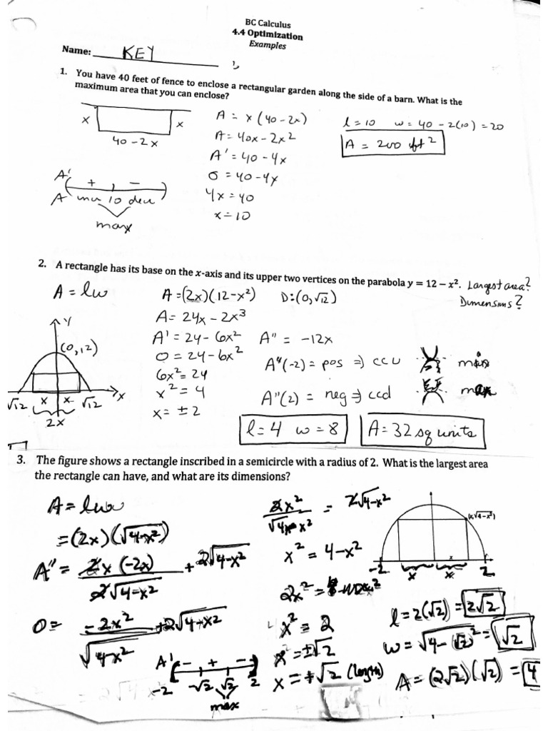 6 Optimization Examples Key Pdf