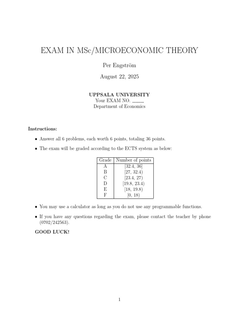 MSc Microeconomic Theory Exam Guide | PDF | Economic Equilibrium ...