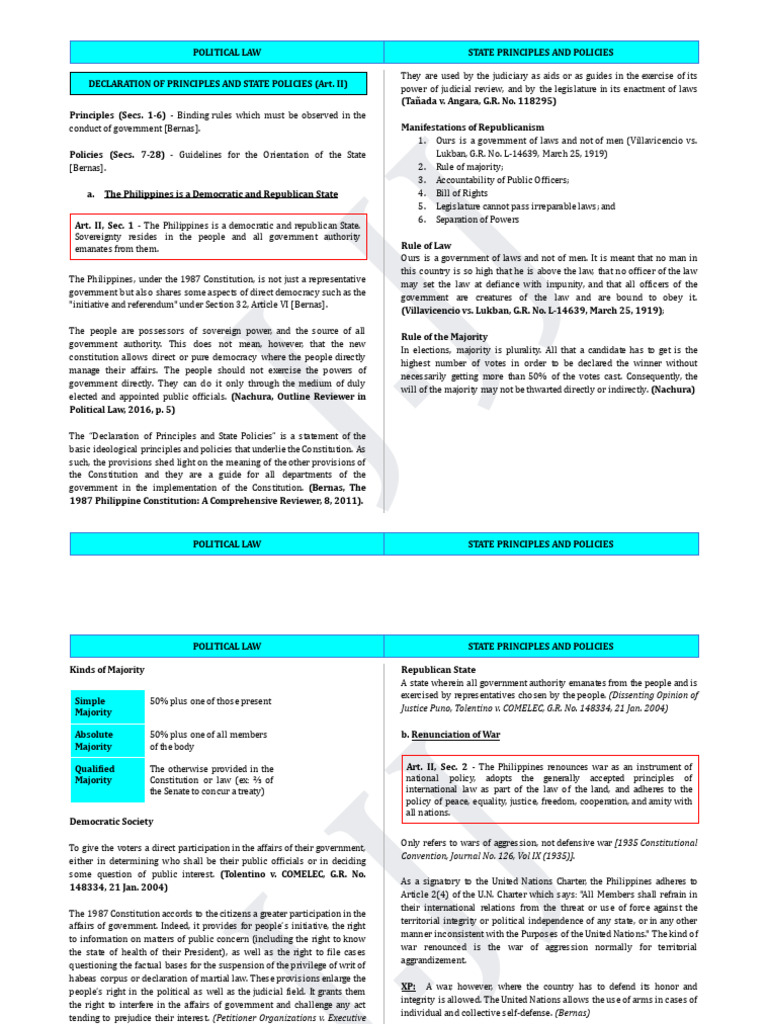 Poli 2 Declaration of Principles and State Policies | PDF ...