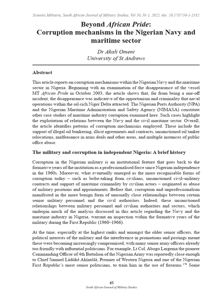 Corruption Mechanisms in The Nigerian Navy From Scientia Militaria ...