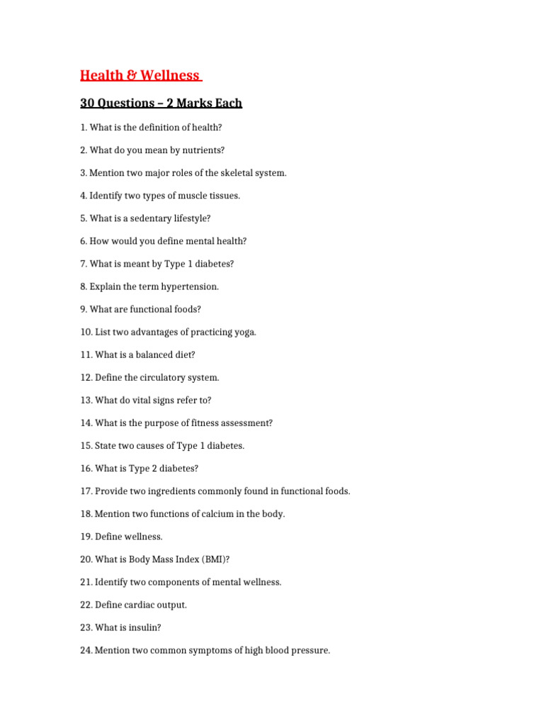 Health Wellness Questions | PDF | Diabetes | Hypertension