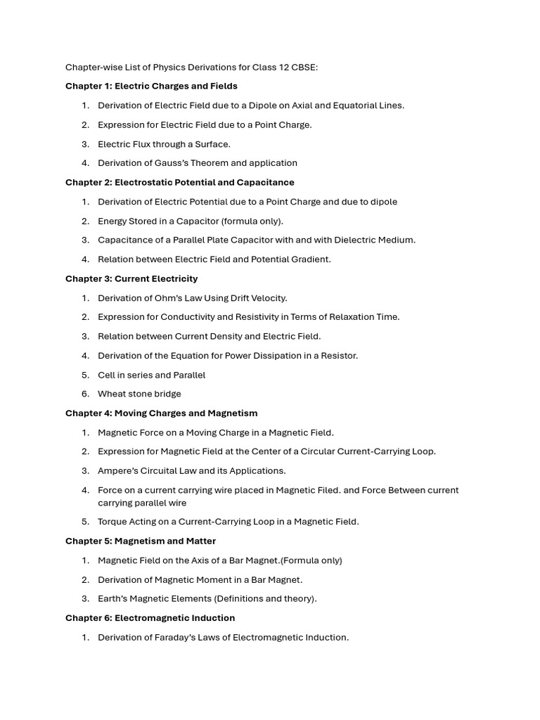 Chapter Wise Derivations | PDF | Magnetic Field | Inductance