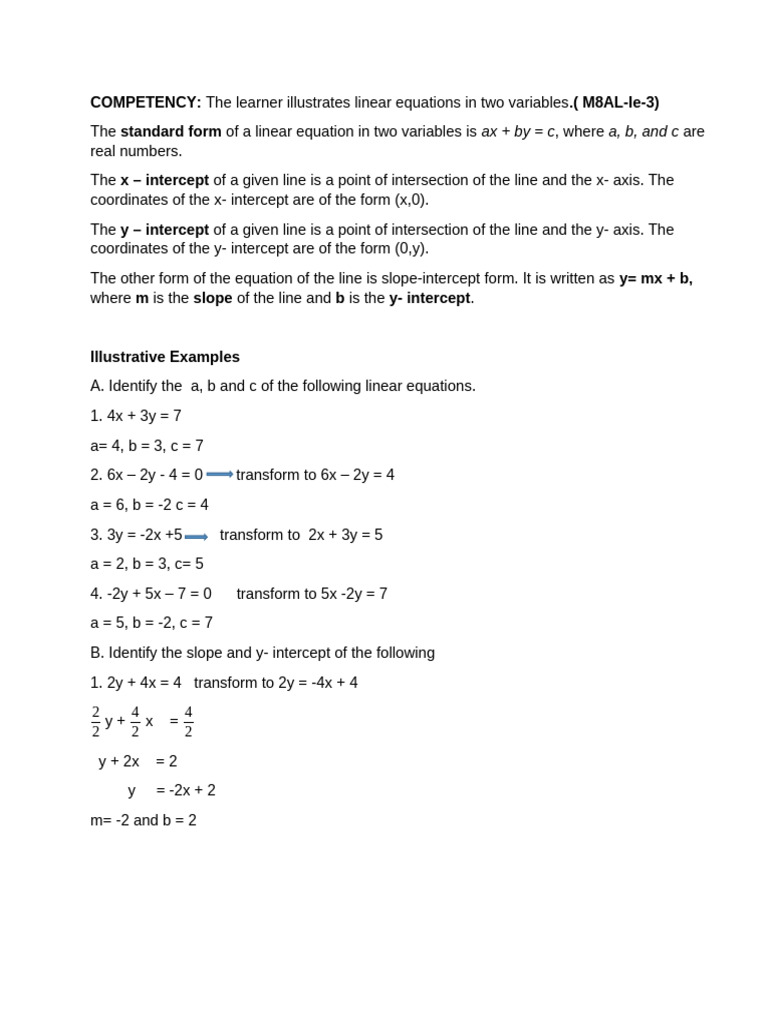 Understanding Linear Equations and Intercepts | PDF