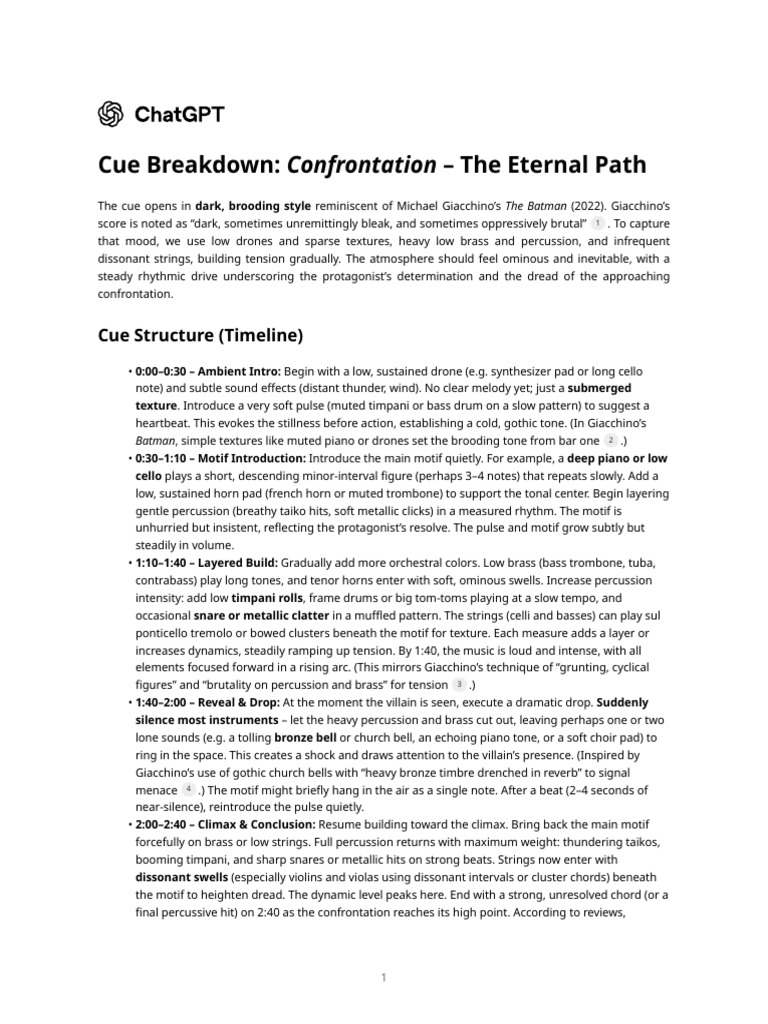 Confrontation Cue Breakdown Analysis | PDF | String Instruments | Piano