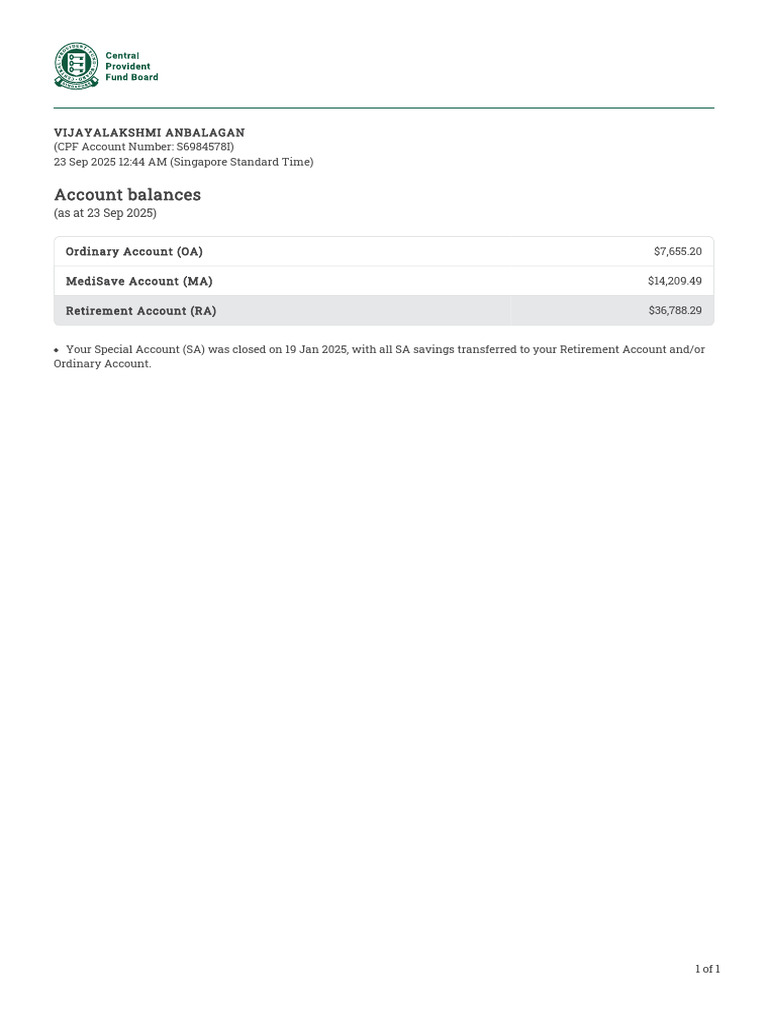 CPF Account Balances as of Sep 2025 | PDF