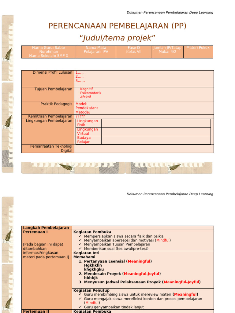 Template Perencanaan Pembelajaran Deep Learning | PDF